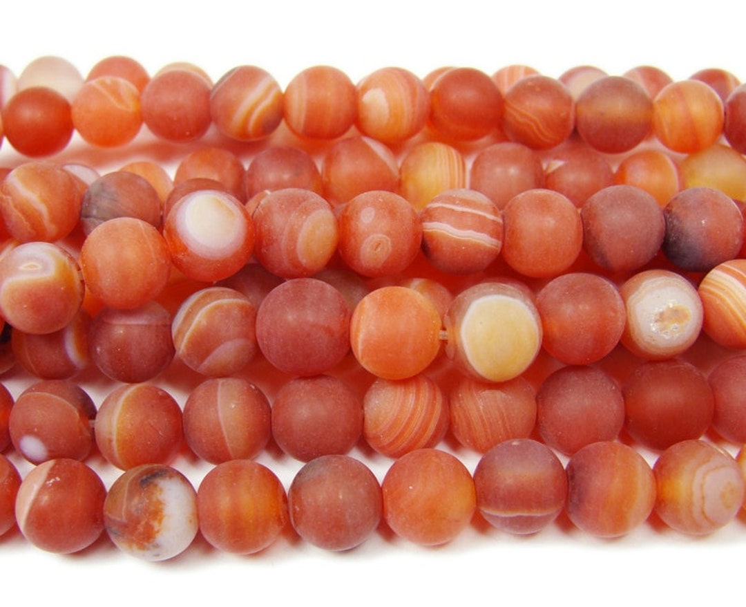 Natural 12mm 15.5 Inch Red Striped Matte Agate Round Beads Genuine ...