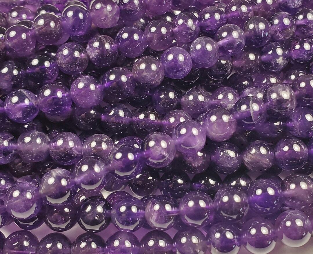 Natural 8mm High Quality Amethyst Smooth Round Beads Genuine Gemstone ...