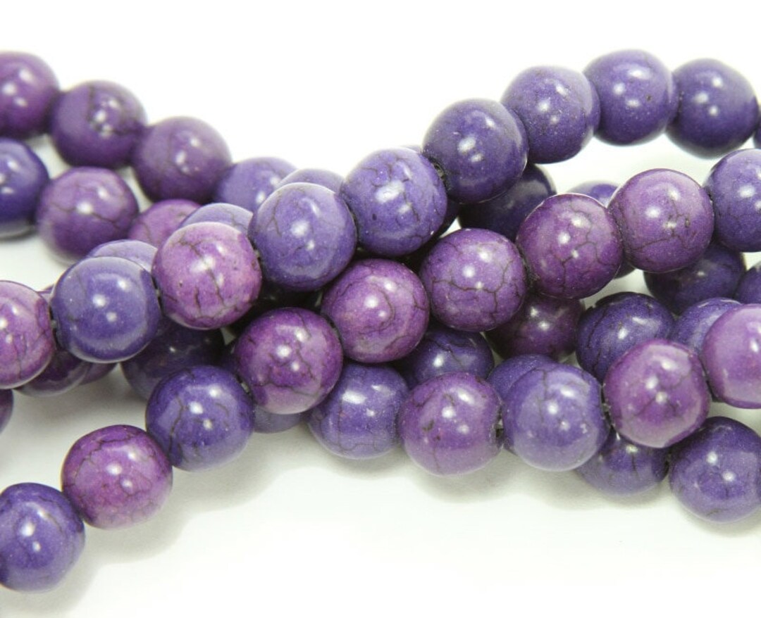 Natural 14mm 15.5 Inch Strand Purple Howlite Round Beads Genuine ...