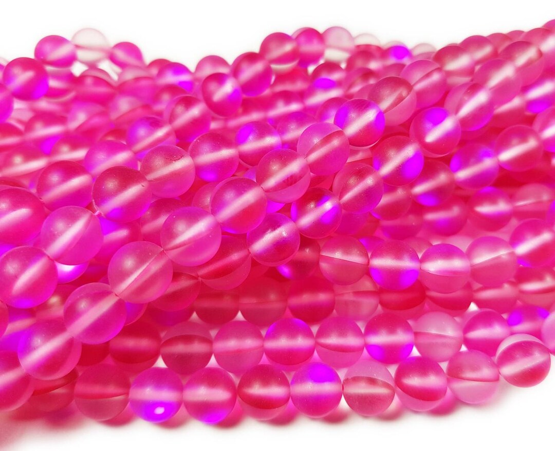 Natural 12mm Fuchsia Pink Moonlight Crystal Matte Round Beads Genuine ...