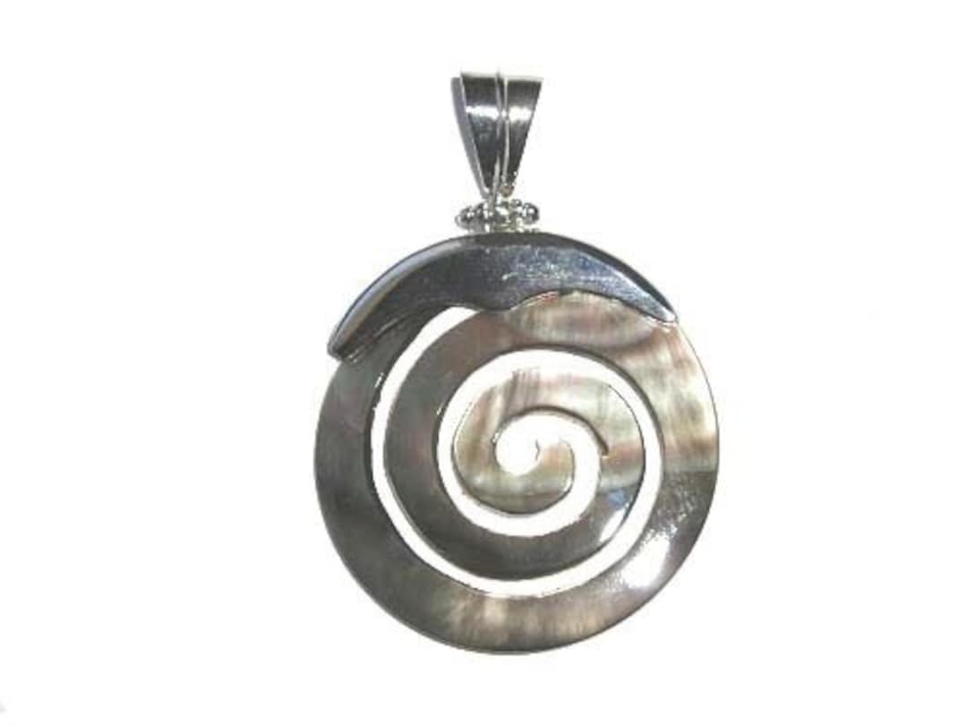 40x55mm Black Shell Swirl Pendant Genuine Natural Gemstone - Etsy