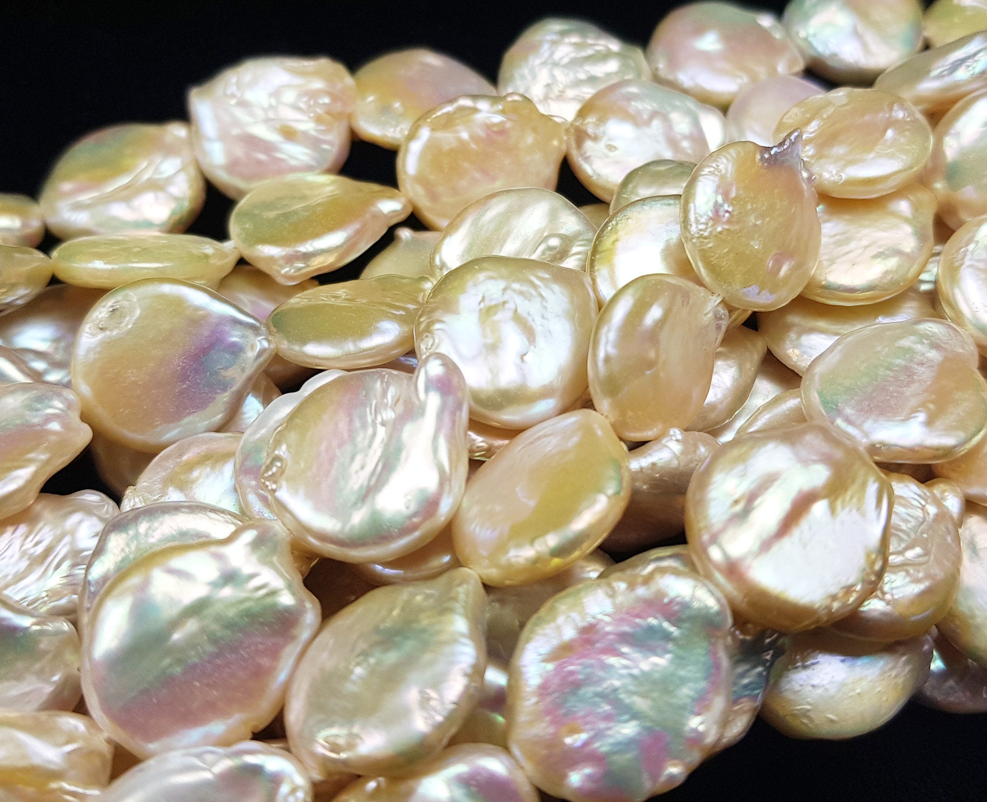 Natural 13-15mm Peach Freshwater Coin Pearls Genuine Gemstone | Etsy