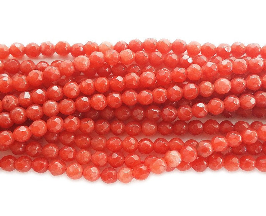 Natural 4mm Red Orange Jade Faceted Round Beads Genuine Gemstone - Etsy