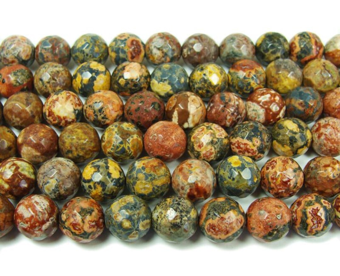 Natural 12mm Red Leopard Skin Jasper Faceted Round Beads Genuine ...