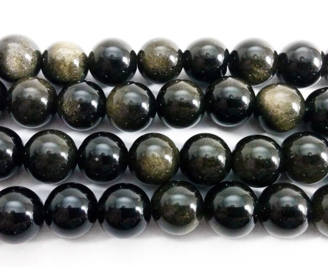 Natural 10mm Gold Obsidian Round Beads Genuine Gemstone - Etsy