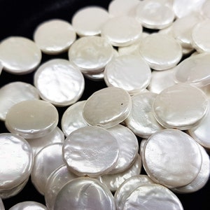 Natural 10mm White Shell Pearl Coin Beads Genuine Gemstone - Etsy