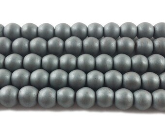 Natural 6mm Dark Gray Hematite Matte Faceted Round Beads Genuine ...