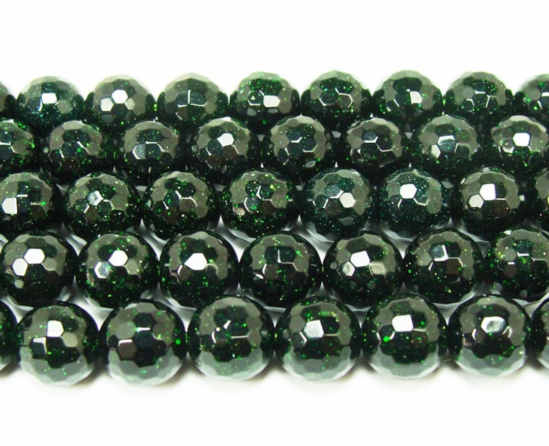 Natural 10mm 15.5 Inches Green Goldstone Faceted Round Beads Genuine ...