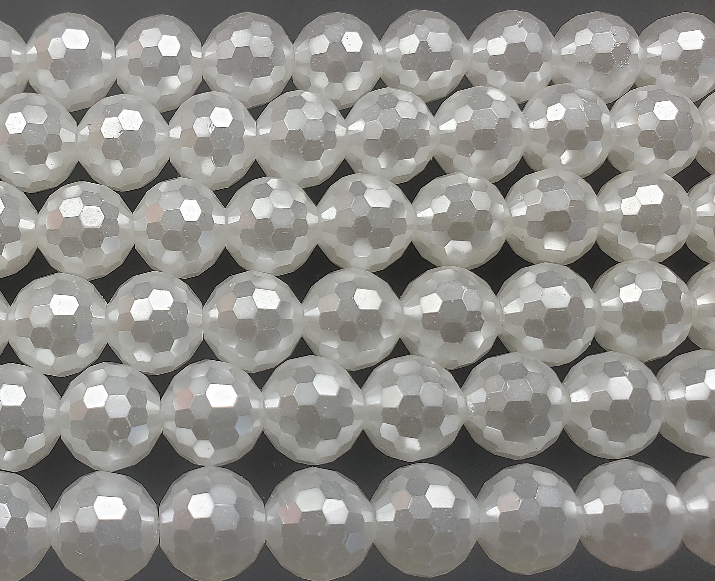 Natural 10mm Pearl White Faceted Round Glass Beads Genuine Gemstone - Etsy