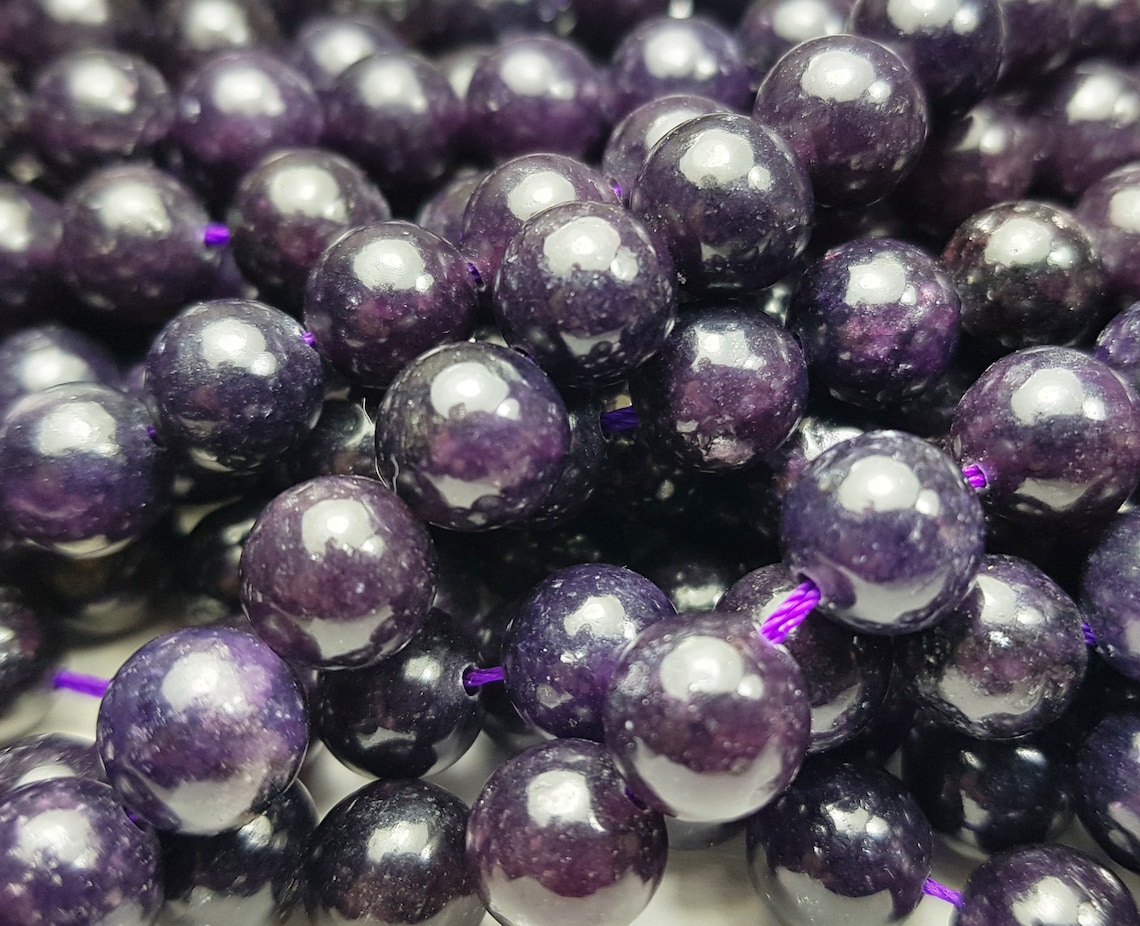 Natural 8mm Lepidolite dark purple smooth round beads Genuine | Etsy
