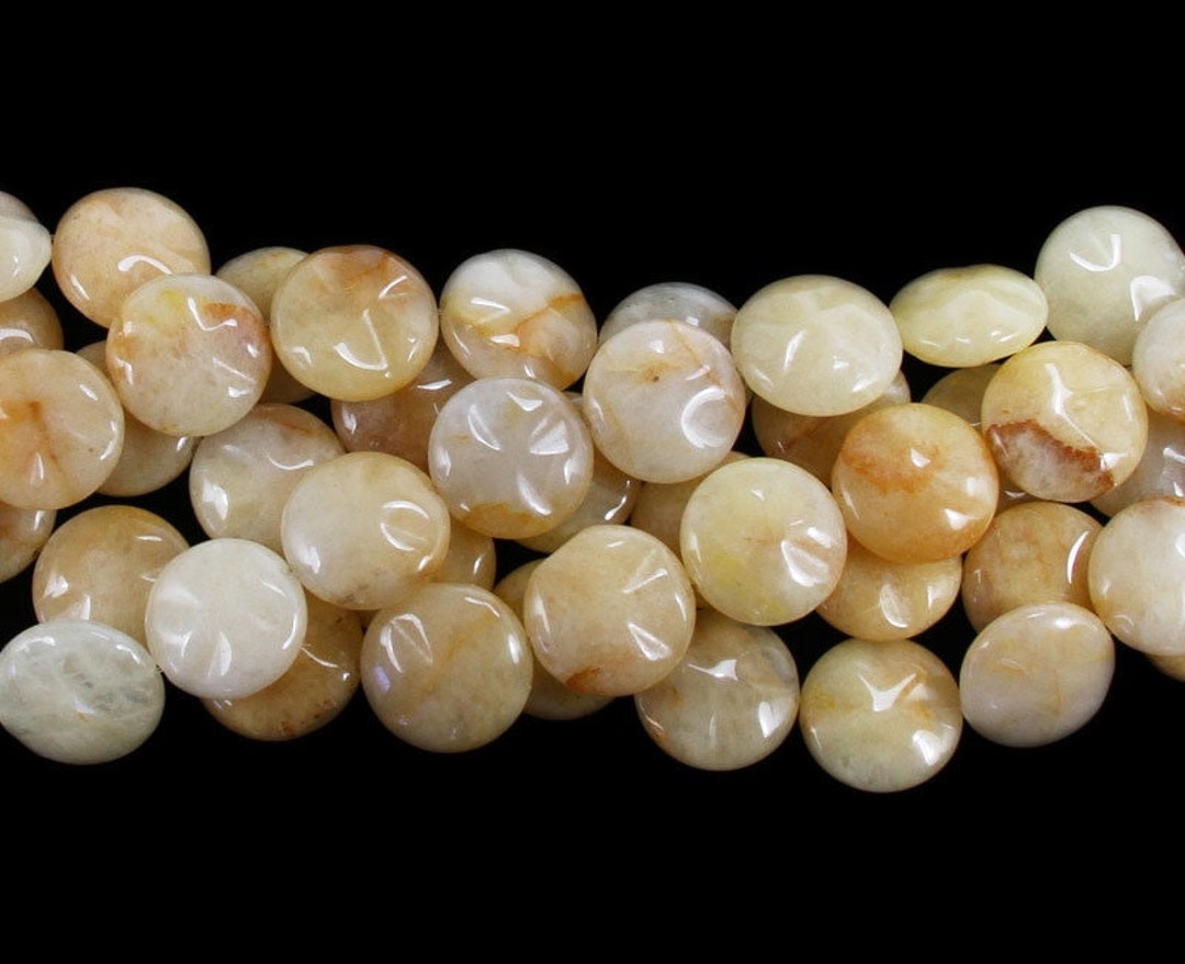 Natural 24mm Yellow Jade Wavy Coin Beads Genuine Gemstone - Etsy