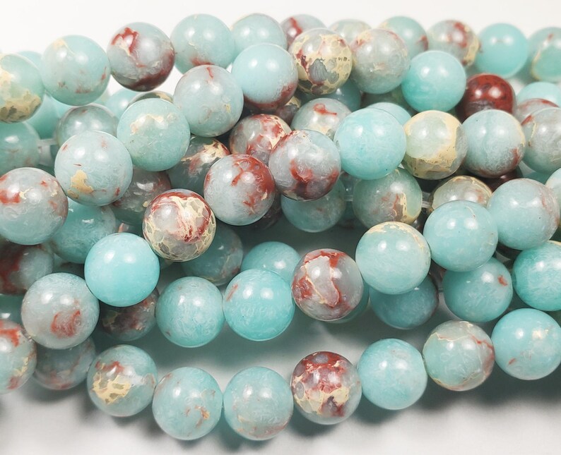 Natural 10mm Arctic Blue Imperial Jasper Round Beads Genuine Gemstone ...