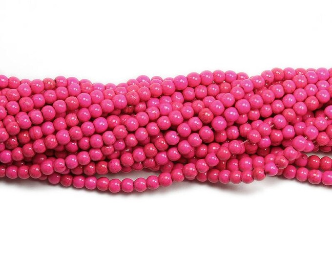 Natural 4mm Deep Pink Howlite Glossy Round Beads Genuine Gemstone - Etsy