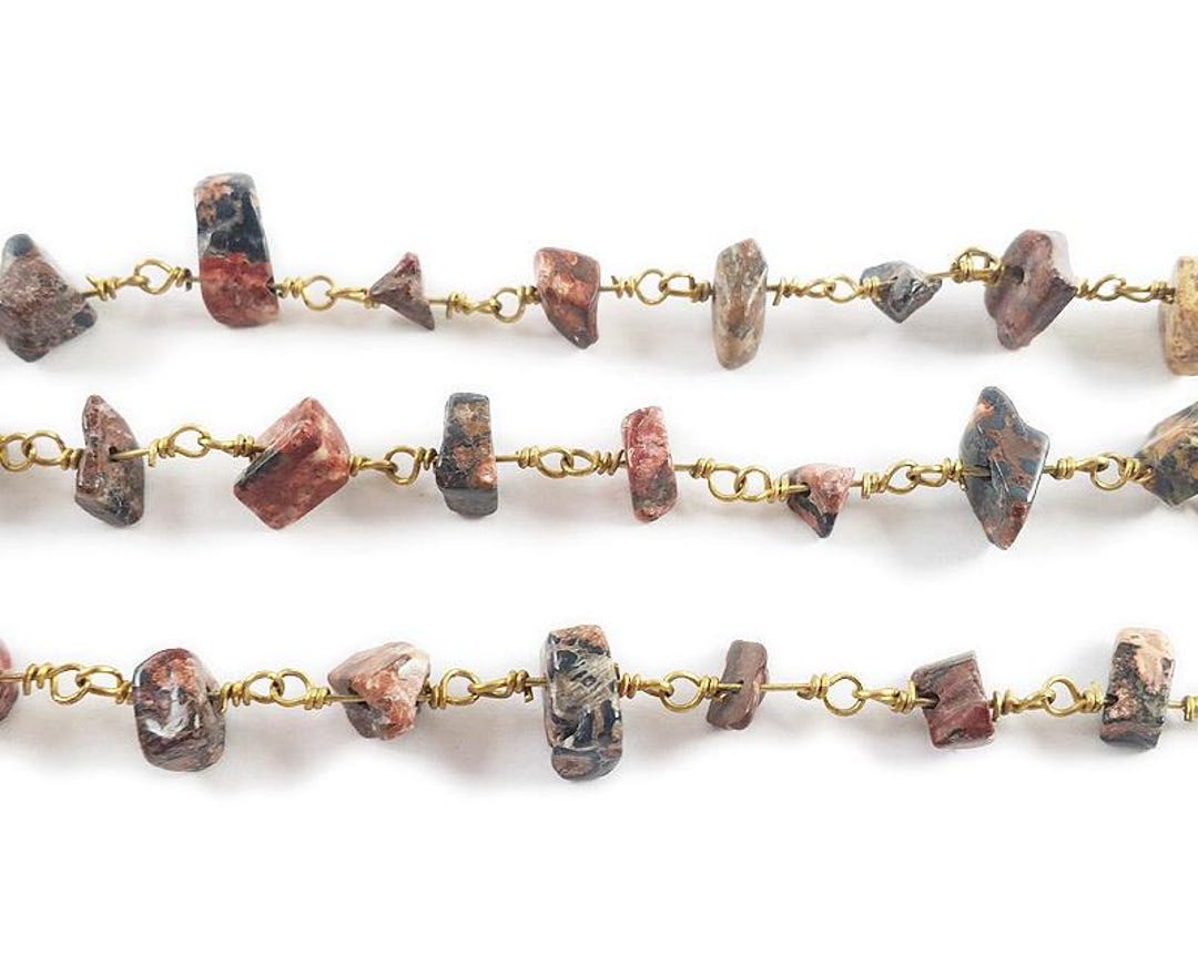12 Inches Red Leopard Skin Jasper Chips With Brass Chain - Etsy