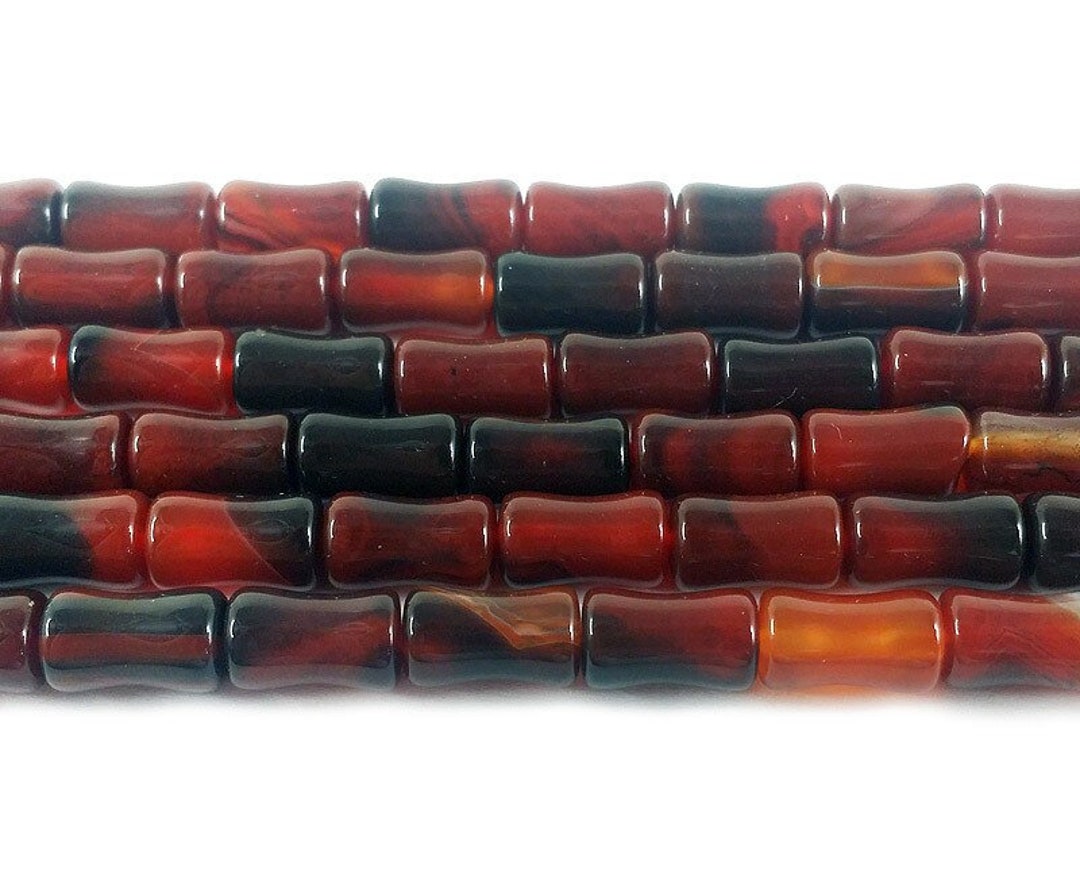 Natural 6x10mm Dark Red and Black Agate Hourglass Beads Genuine ...
