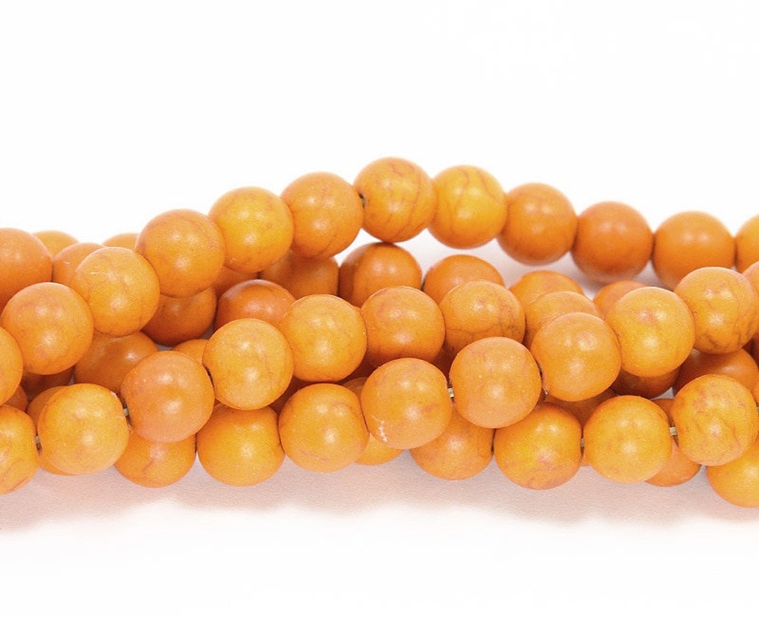 Natural 12mm 16 Inch Strand Orange Howlite Round Beads Genuine Gemstone ...