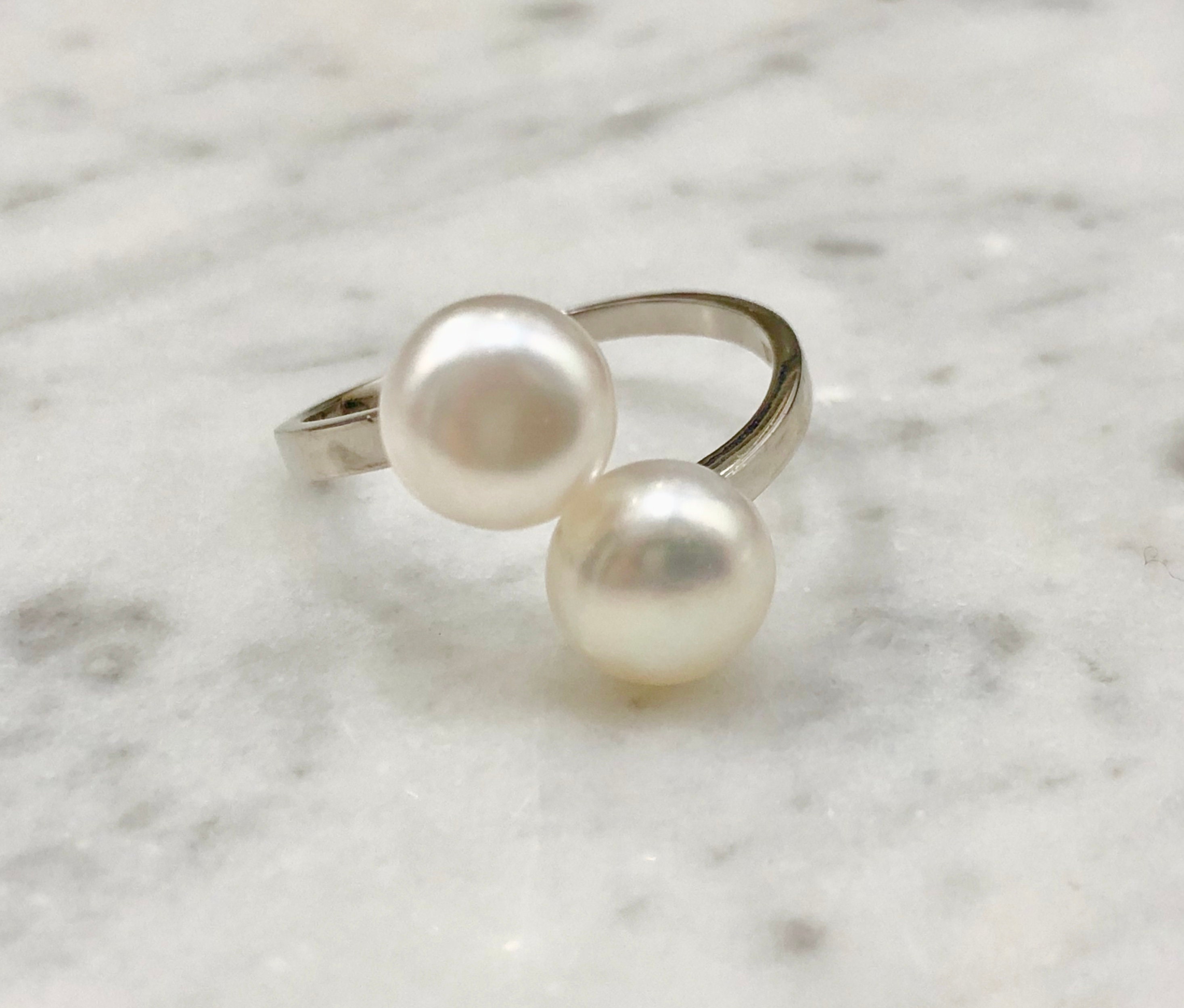 Double Freshwater Pearl and Sterling Ring - Etsy
