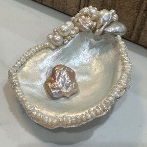 Jewelry Dish Made From Pearly White Oyster Shell Covered in Freshwater ...