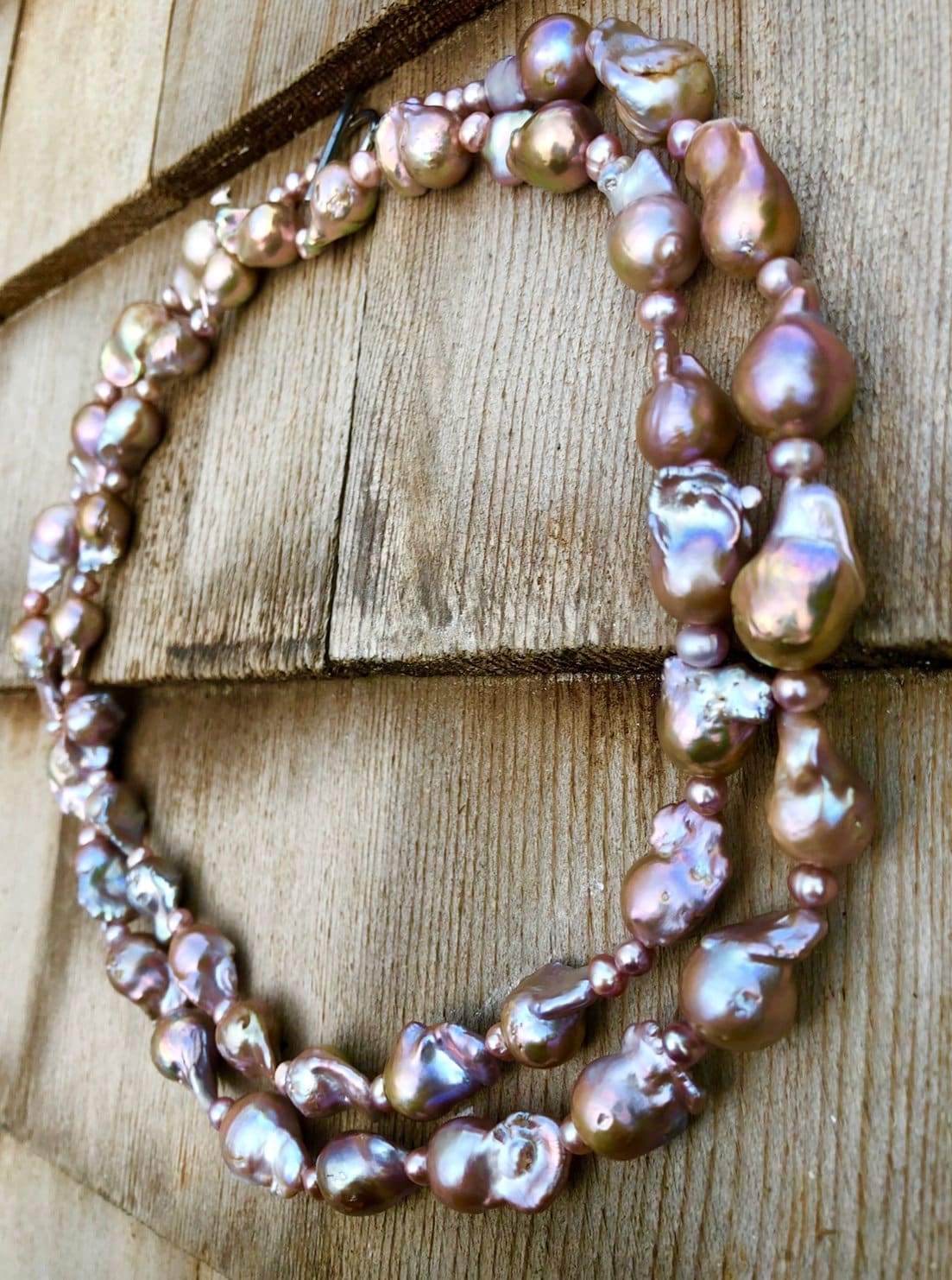 Extra long Violet Gold Flameball Freshwater Pearl Necklace | Etsy