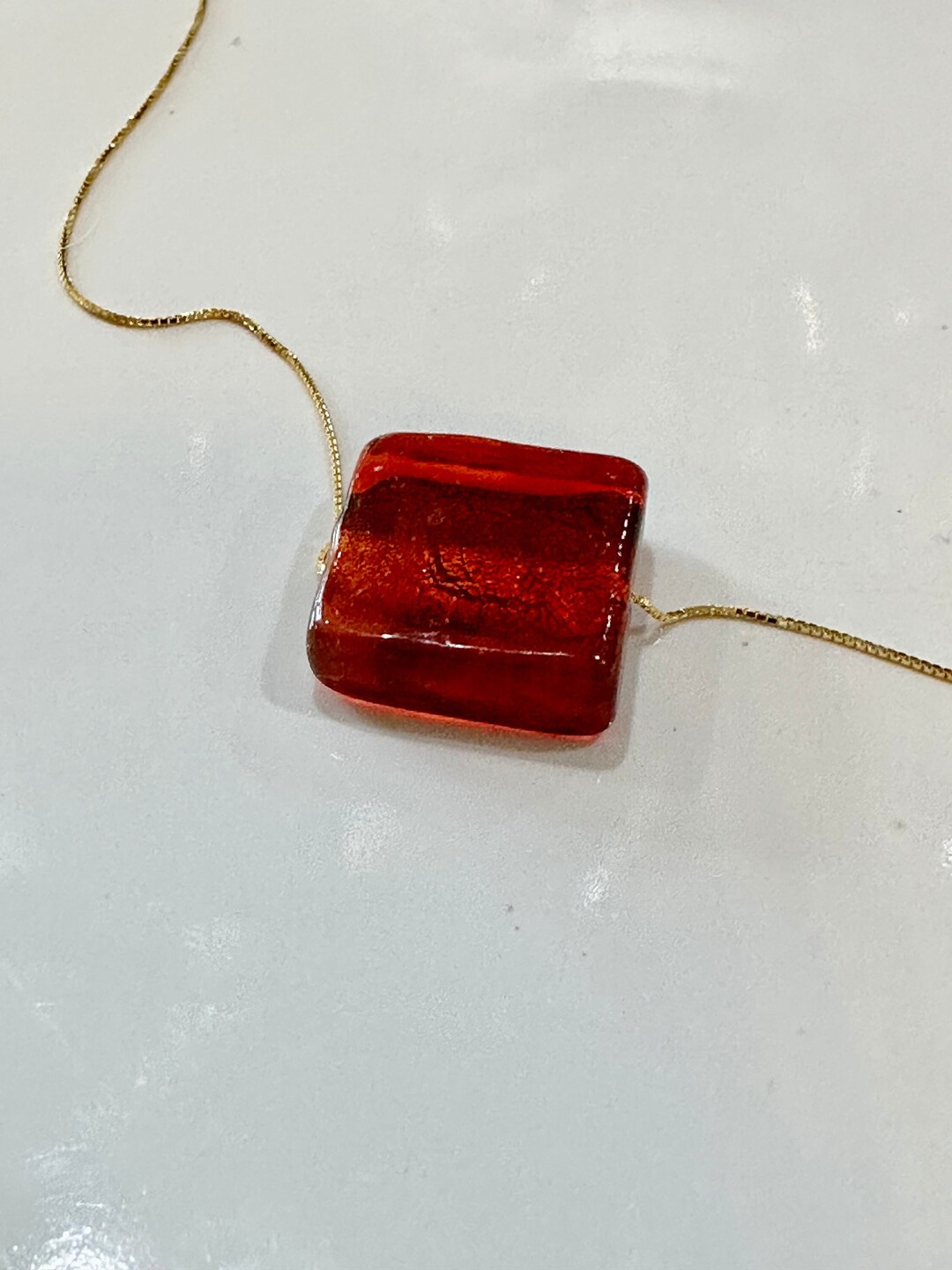 Iridescent Red Handmade Murano Glass Pendant Strung on 925 Sterling ...