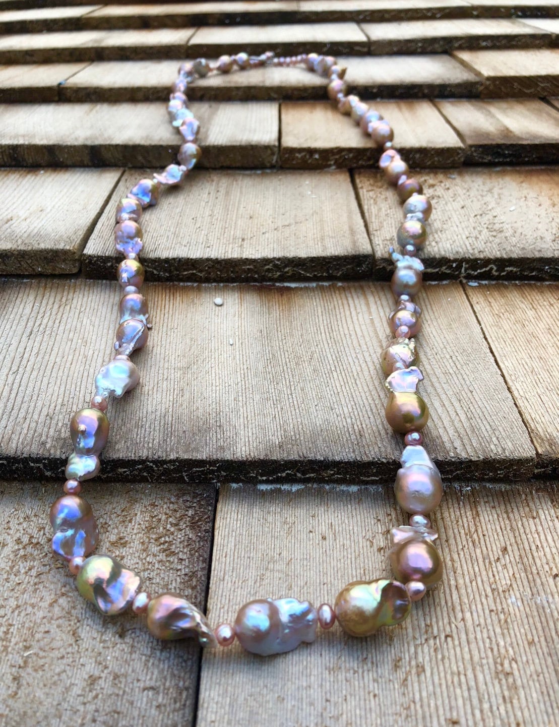 Extra long Violet Gold Flameball Freshwater Pearl Necklace | Etsy