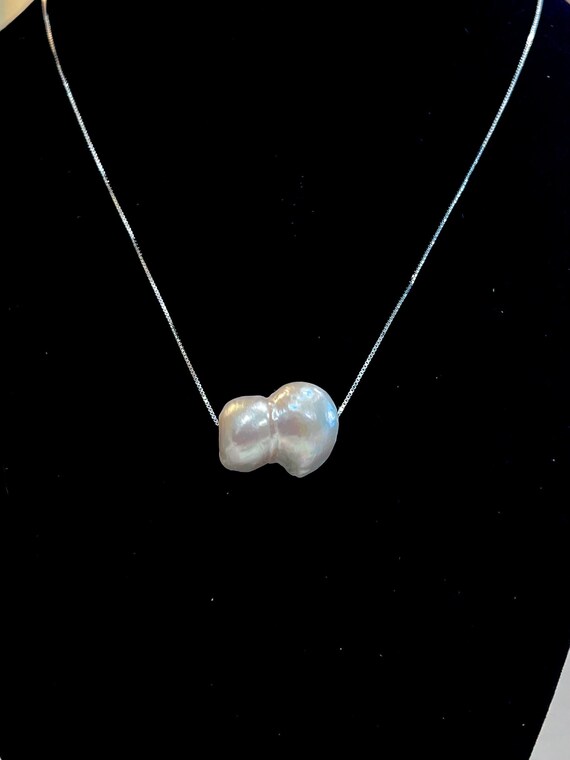 Giant White Floating RARE Double Pearl on 17.5 Sterling - Etsy
