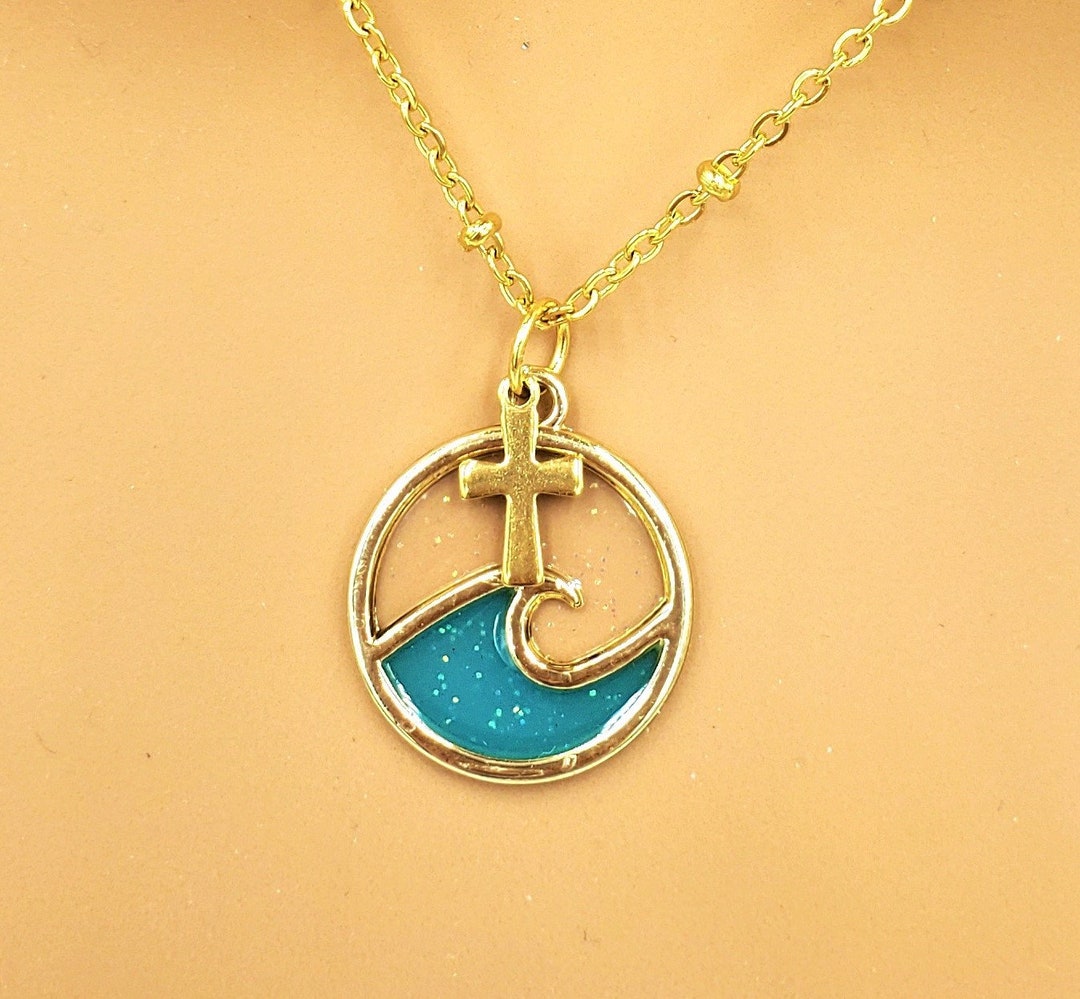 Ocean Wave Cross Necklace: Jesus Calms the Storm, Scripture Gift - Etsy