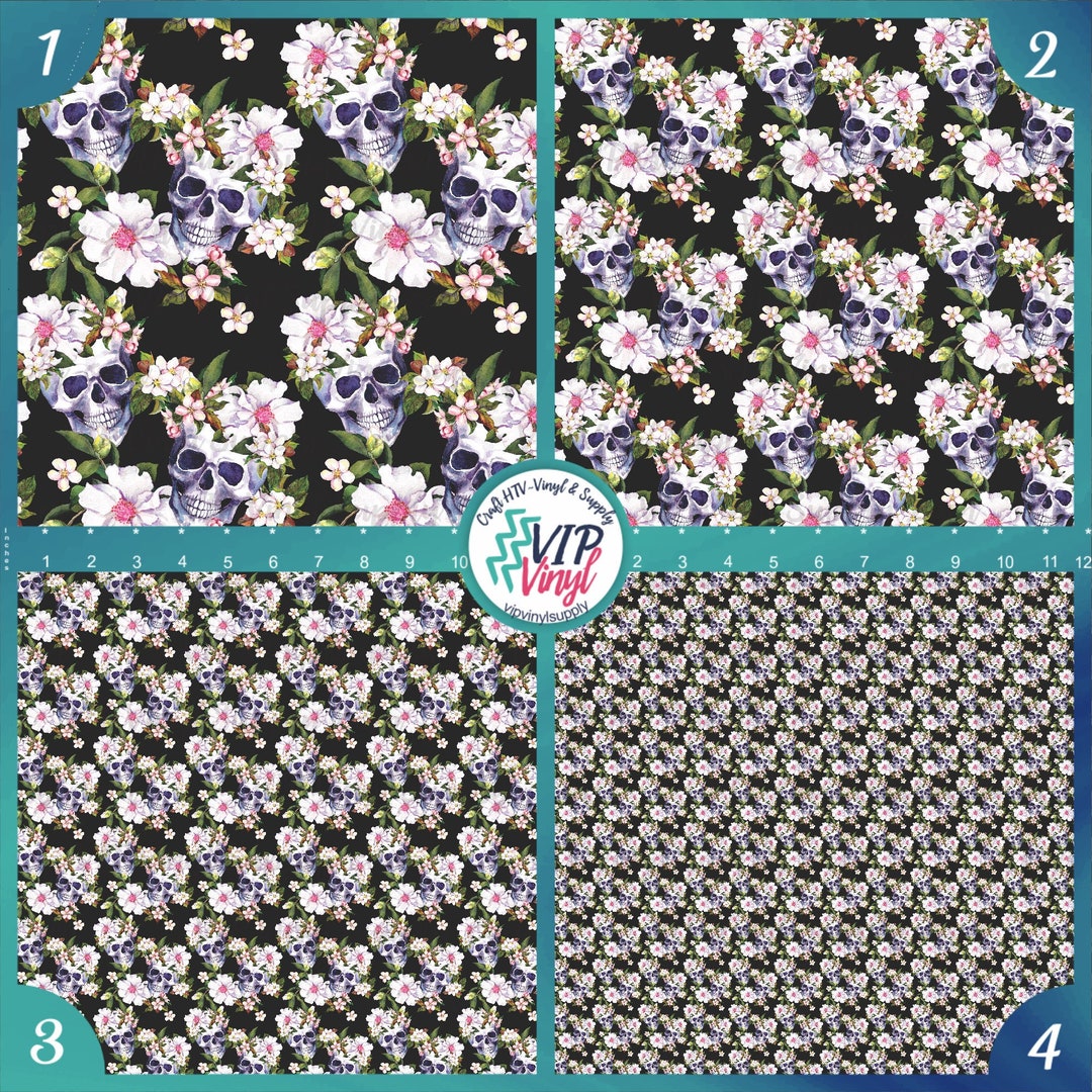 Watercolor Floral Skulls Pattern HTV Vinyl Outdoor Adhesive Vinyl or ...