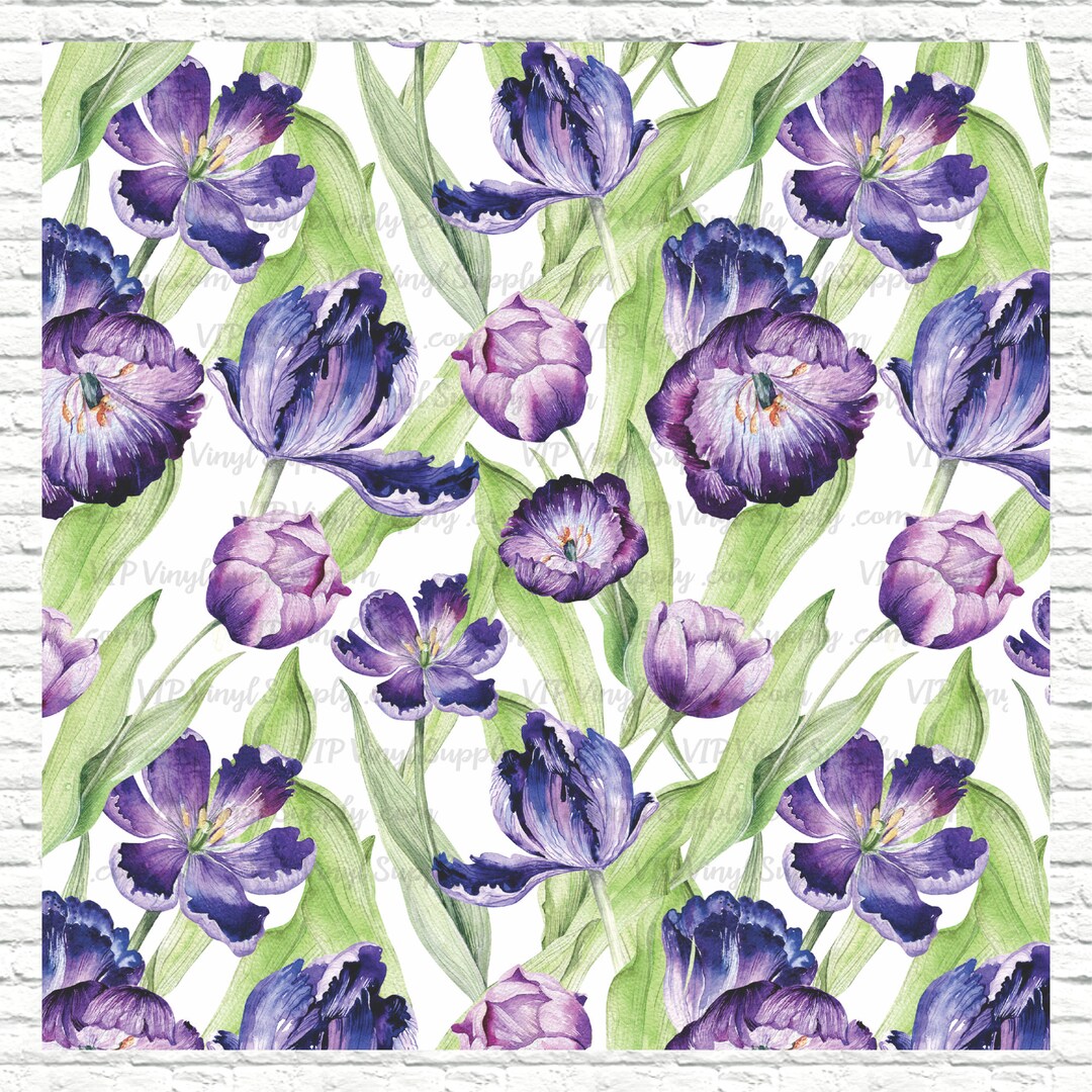 Purple Watercolor Floral Print Vinyl , HTV or Adhesive Floral Pattern ...
