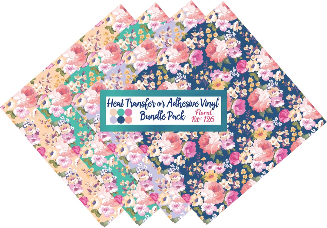 Floral Rose HTV Vinyl Bundle, Vintage Flower Pattern Vinyl Sheets, Heat ...