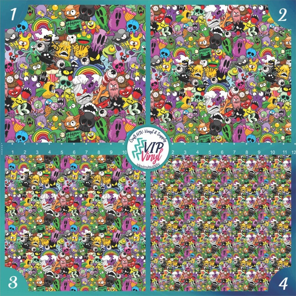 Cartoon Monsters Patterned HTV Vinyl Outdoor Adhesive Vinyl - Etsy