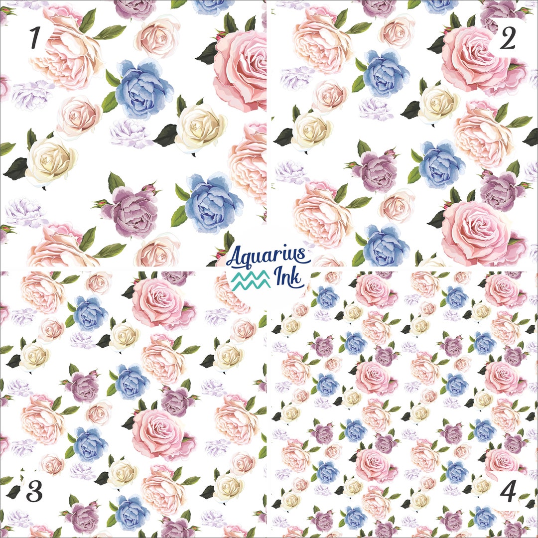 Floral HTV Vinyl, Pastel Roses Flower Pattern on White Vinyl Sheets ...