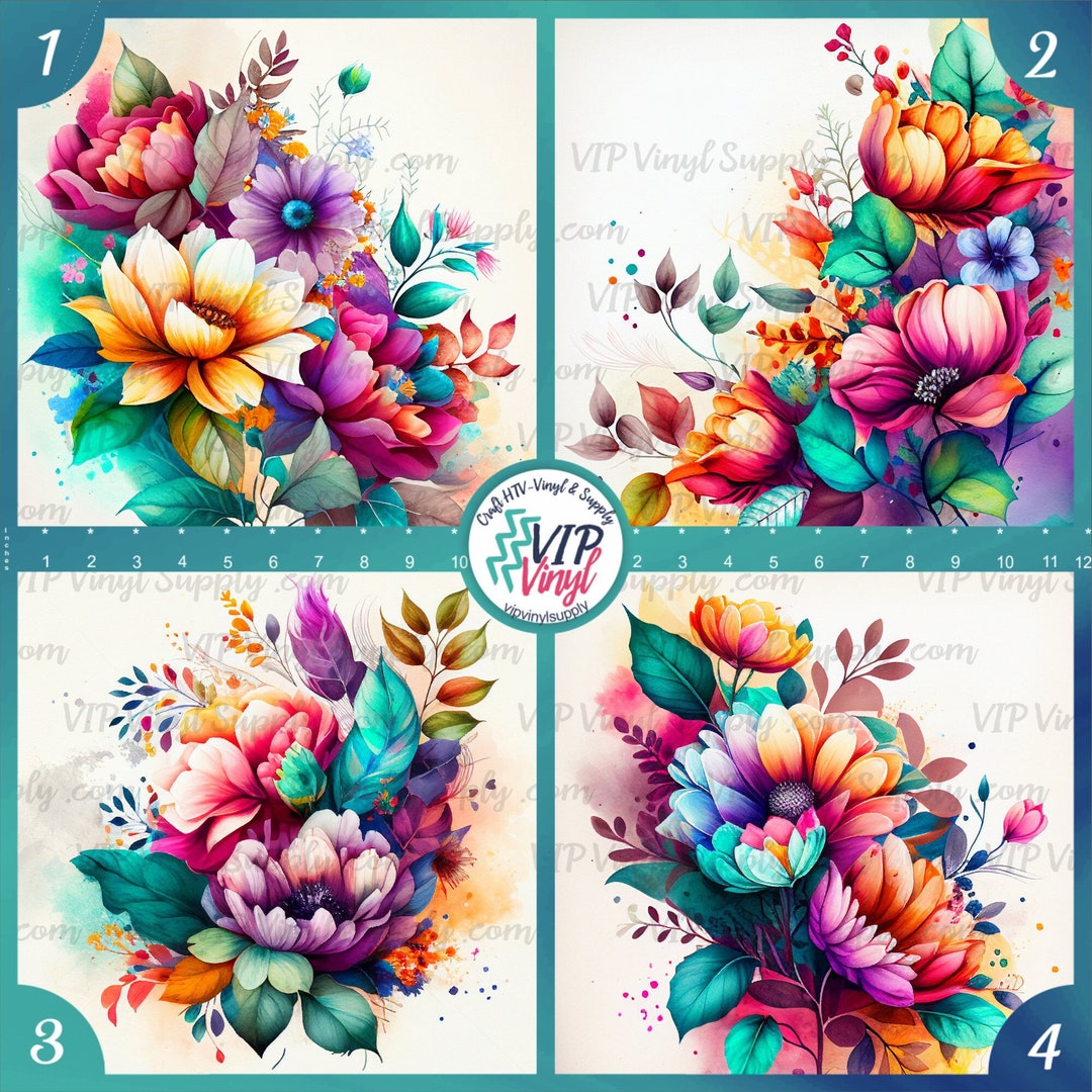 Watercolor Floral Patterned HTV Vinyl Outdoor Adhesive Vinyl or Heat ...