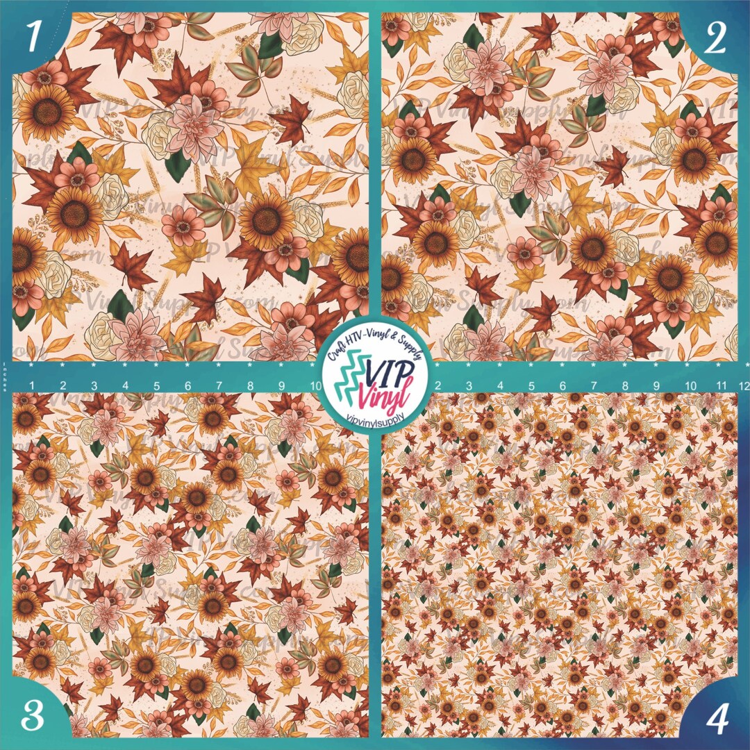 Fall Sunflower Patterned HTV Vinyl Outdoor Adhesive Vinyl or Heat ...