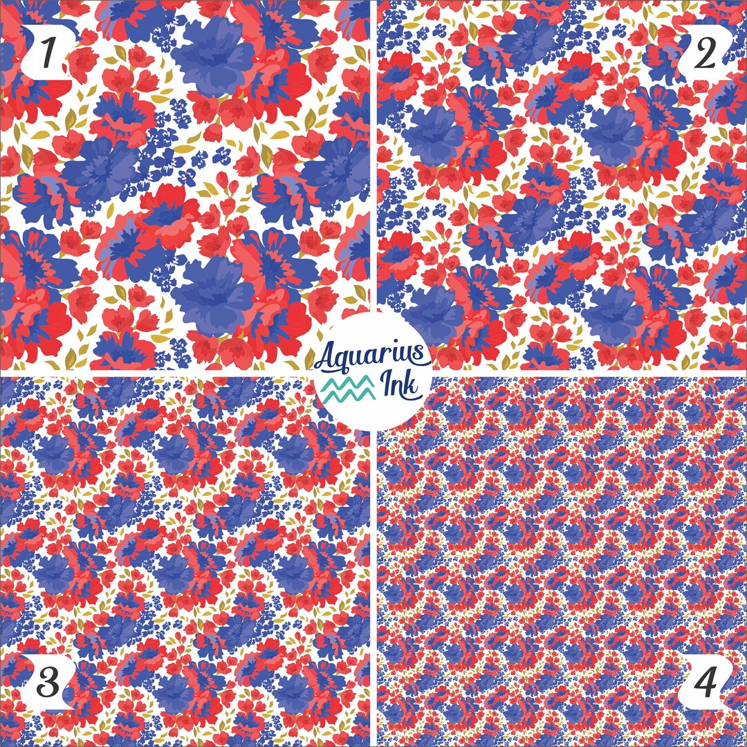 Floral HTV Vinyl, Red White & Blue Flower Pattern Vinyl Sheets, Heat ...