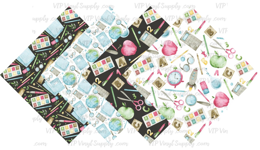 Watercolor School HTV Vinyl Bundle, Printed Pattern Vinyl Sheets, Heat Transfer Vinyl or Outdoor ...