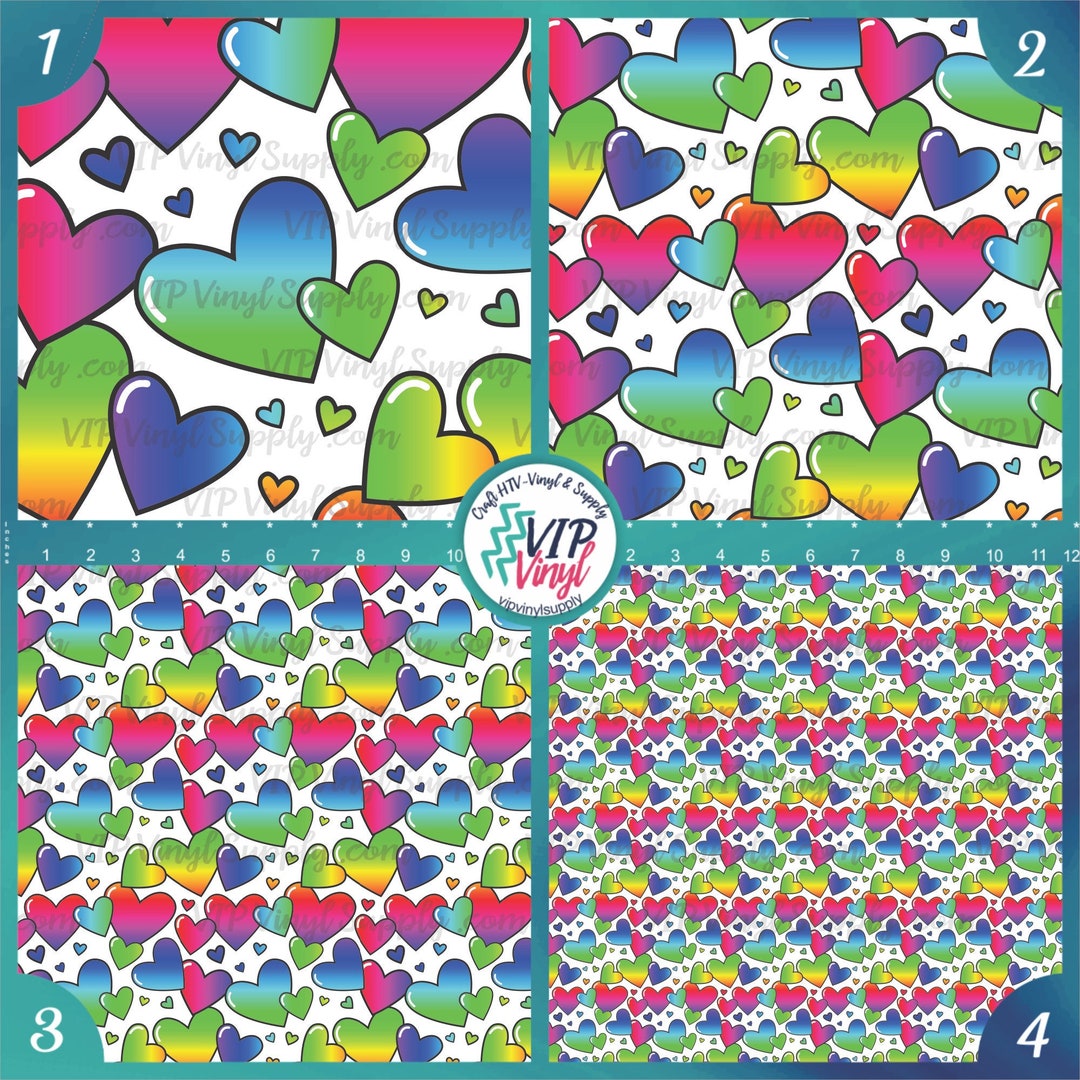 Rainbow Heart Heat Transfer Vinyl, Pattern HTV Vinyl or Adhesive Vinyl ...