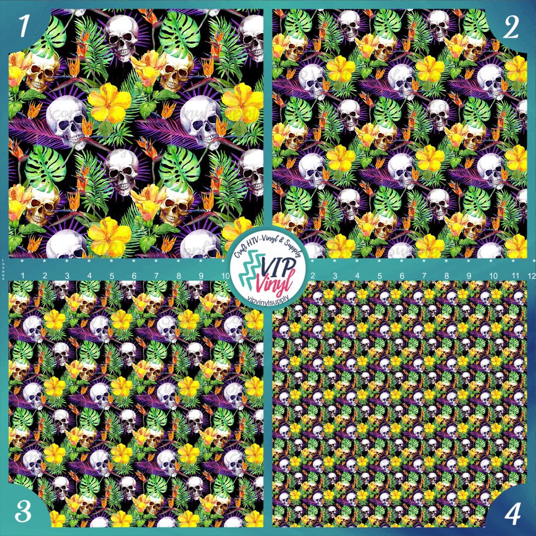 Tropical Skulls Pattern HTV Vinyl Outdoor Adhesive Vinyl or Heat ...