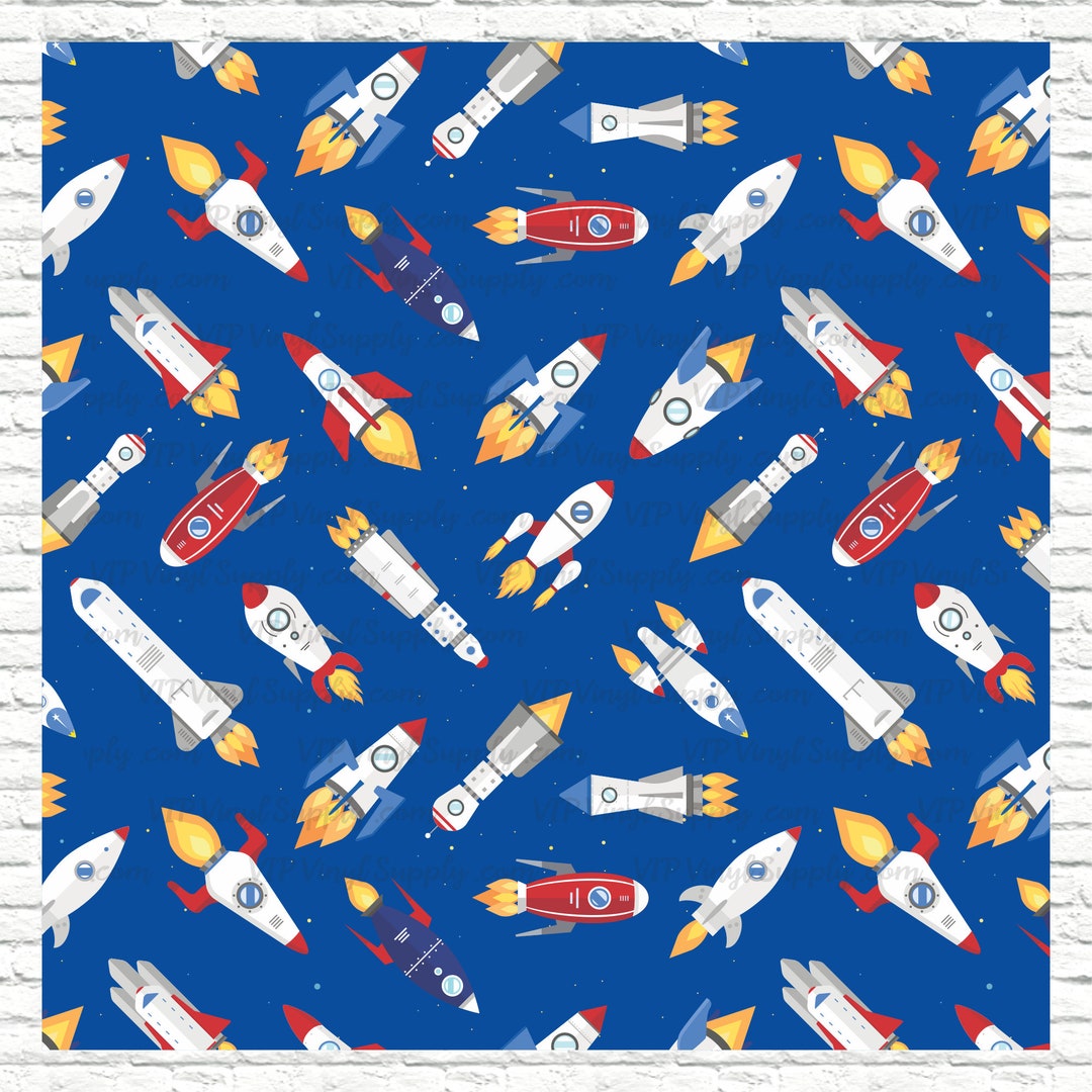Rocket Ships Print Vinyl, HTV or Adhesive Space Pattern Craft Vinyl ...