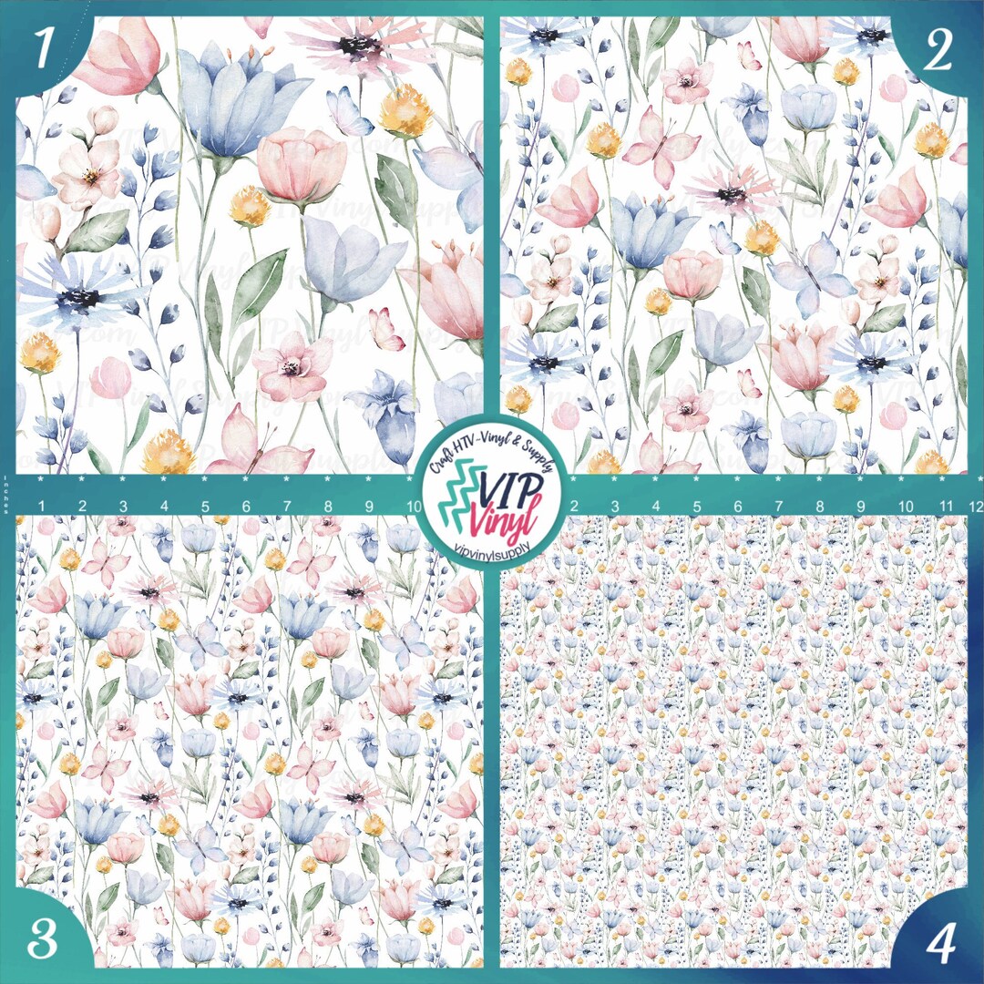 Watercolor Floral Patterned HTV Vinyl Outdoor Adhesive Vinyl or Heat ...