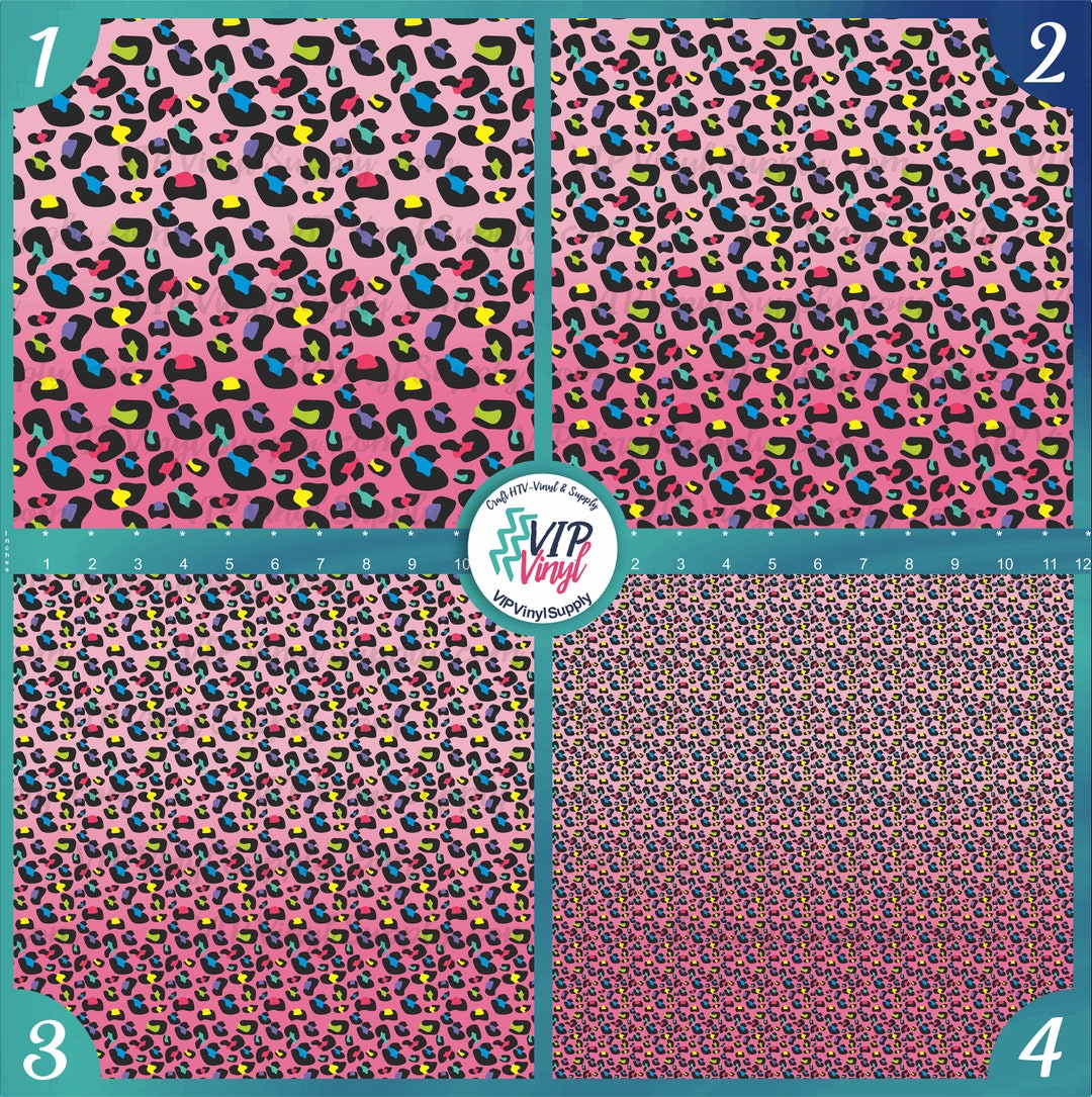 Rainbow Leopard HTV Vinyl, Animal Pattern on Pink Ombre Vinyl Sheets ...
