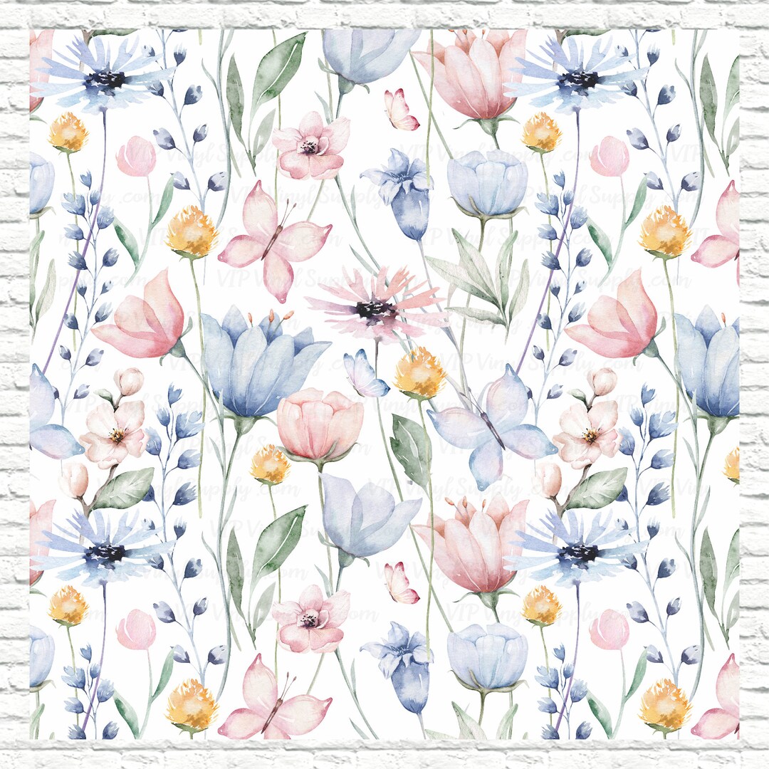 Watercolor Floral Patterned HTV Vinyl - Outdoor Adhesive Vinyl or Heat ...