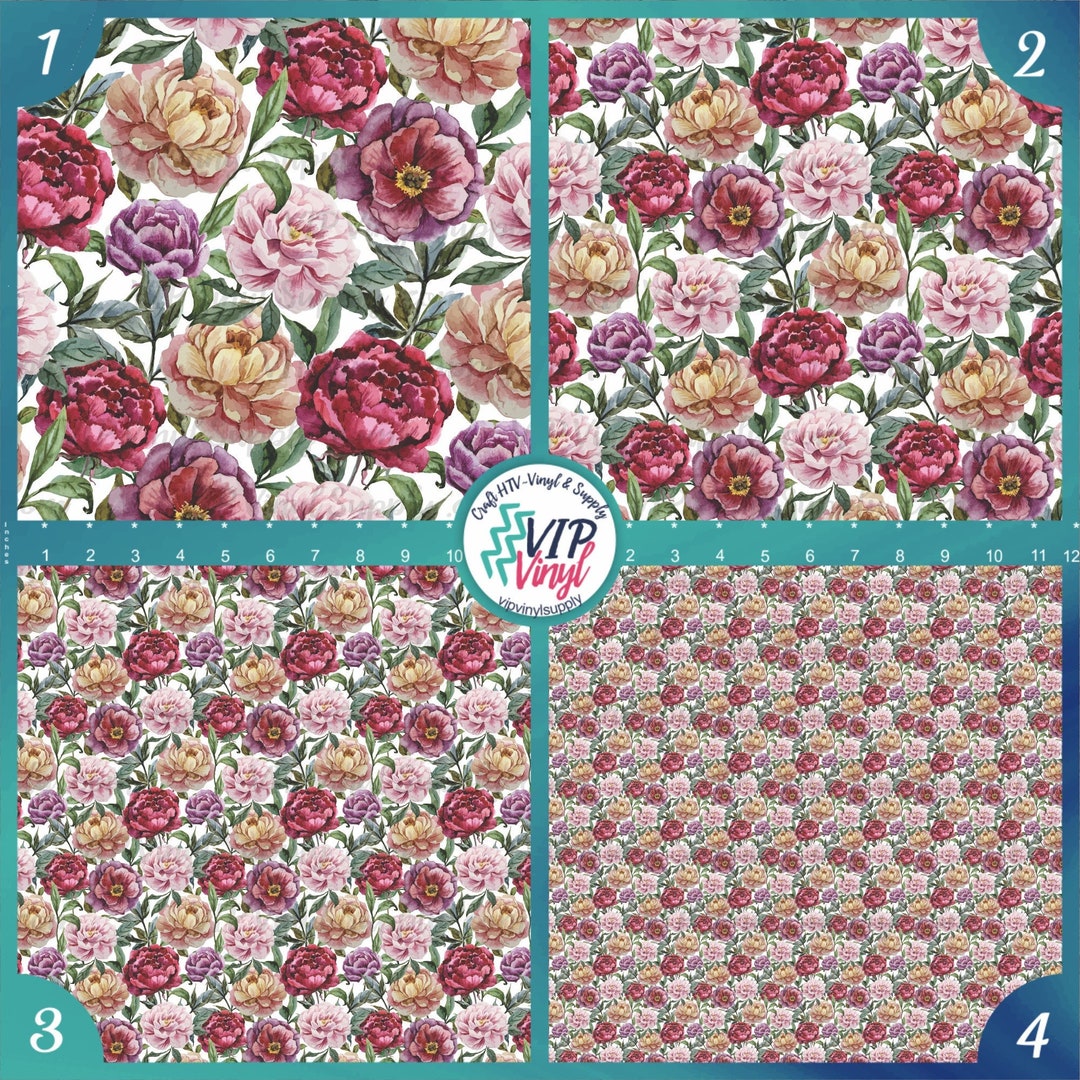 Watercolor Floral Patterned Craft Vinyl Sheet, Heat Transfer Vinyl ...