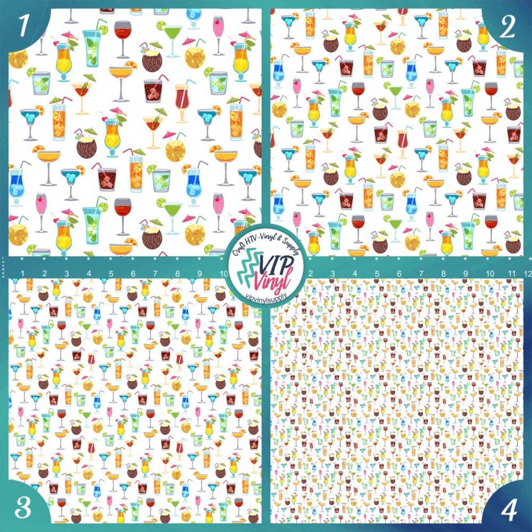Cocktail Patterned Craft Vinyl Sheet, Heat Transfer Vinyl or Adhesive ...