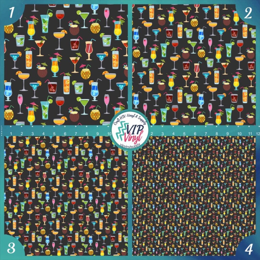 Tropical Cocktail Patterned Craft Vinyl Sheet, Heat Transfer Vinyl or ...