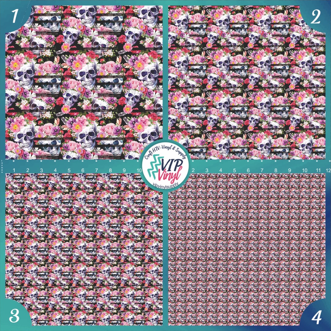 Floral Skull Stripe Pattern HTV Vinyl Outdoor Adhesive Vinyl or Heat ...