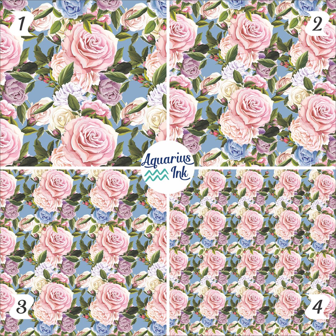 Floral HTV Vinyl, Rose Patterned Vinyl on Pale Blue, Craft Vinyl Sheets ...