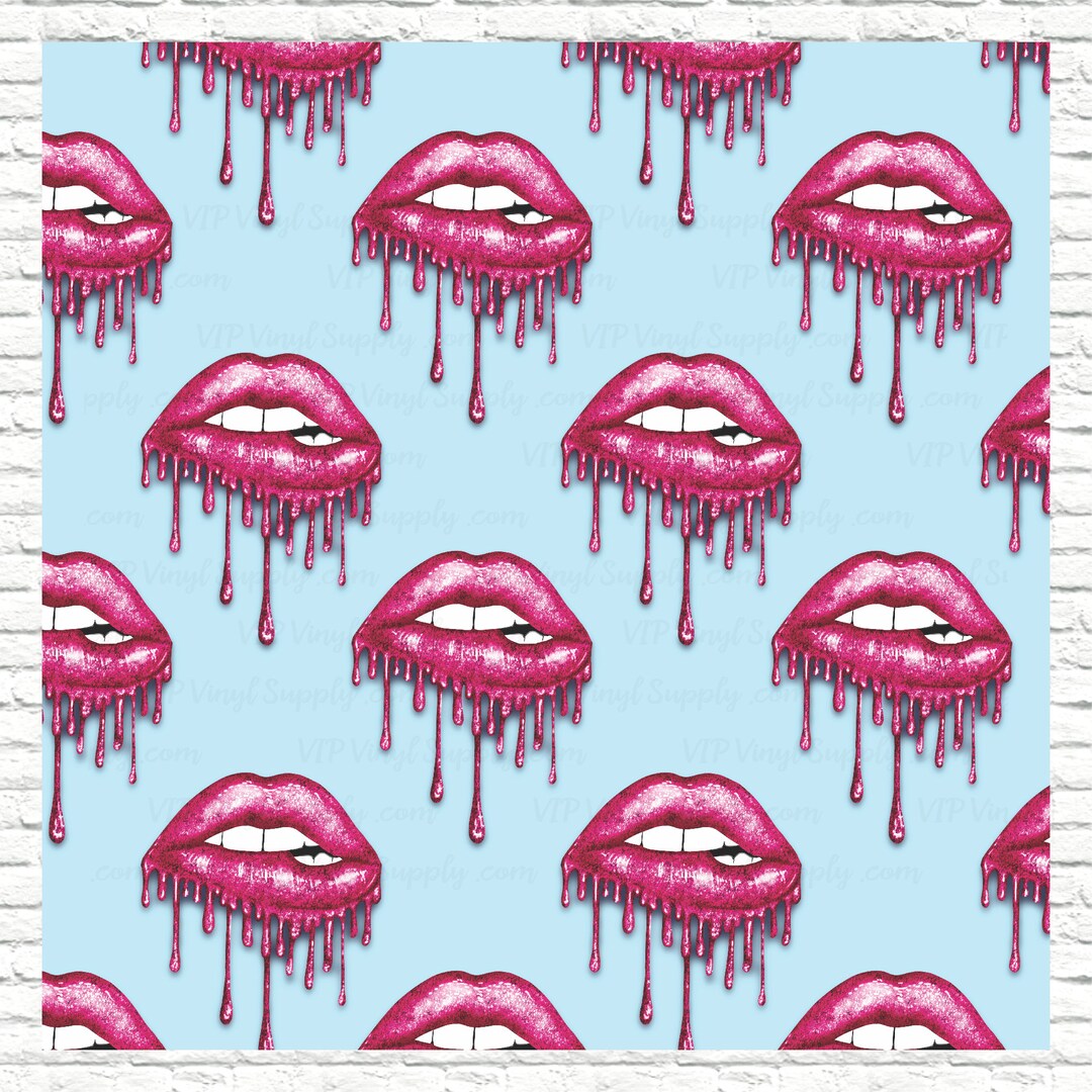 Pink Drip Lips Patterned Craft Vinyl Sheet, Heat Transfer Vinyl ...