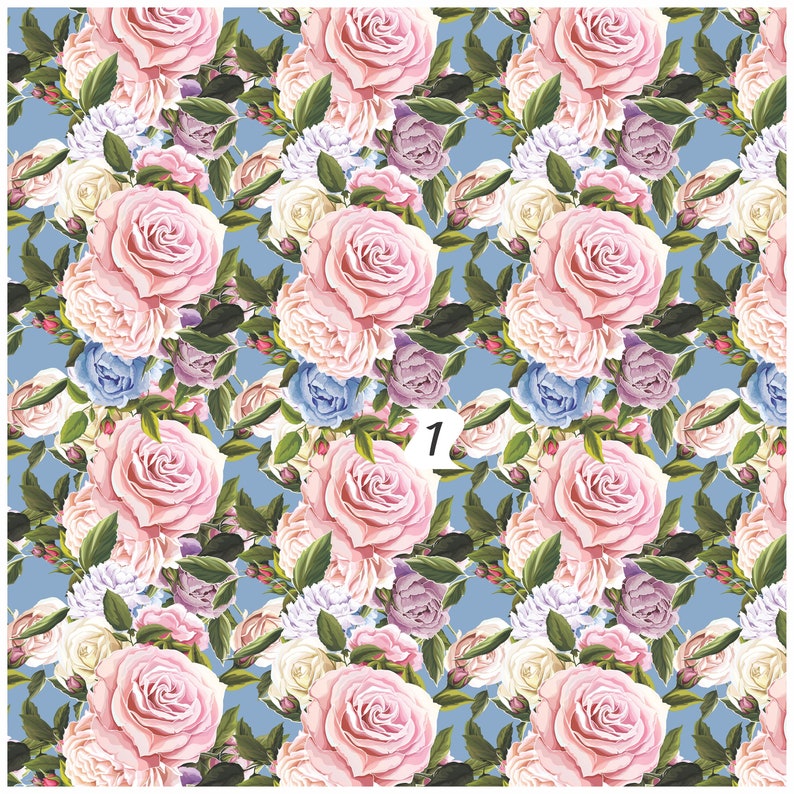 Floral HTV Vinyl Rose Patterned Vinyl on Pale Blue Craft - Etsy