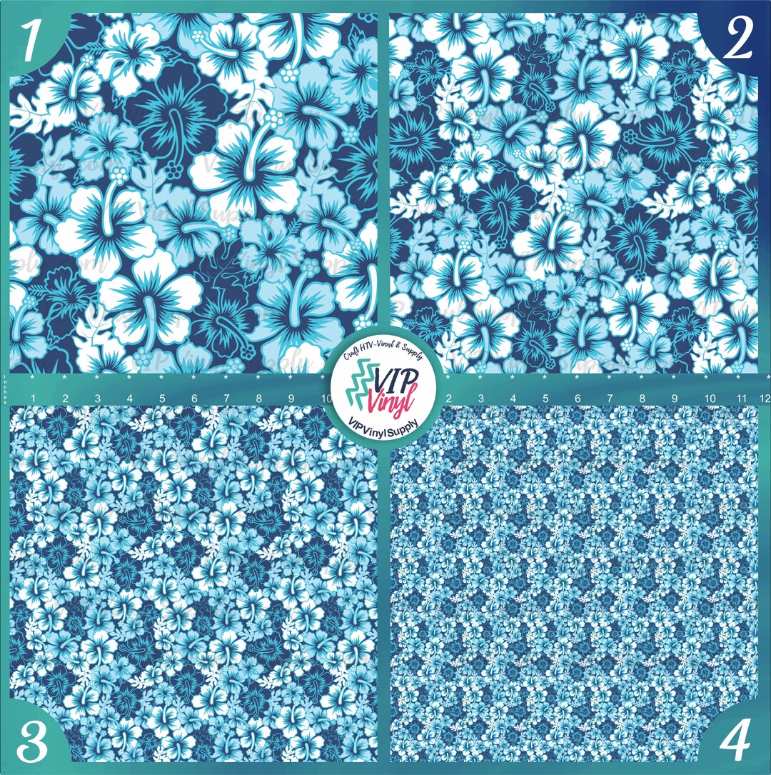 Blue Tropical HTV Vinyl, Hibiscus Flower Pattern Vinyl Sheets, Craft ...